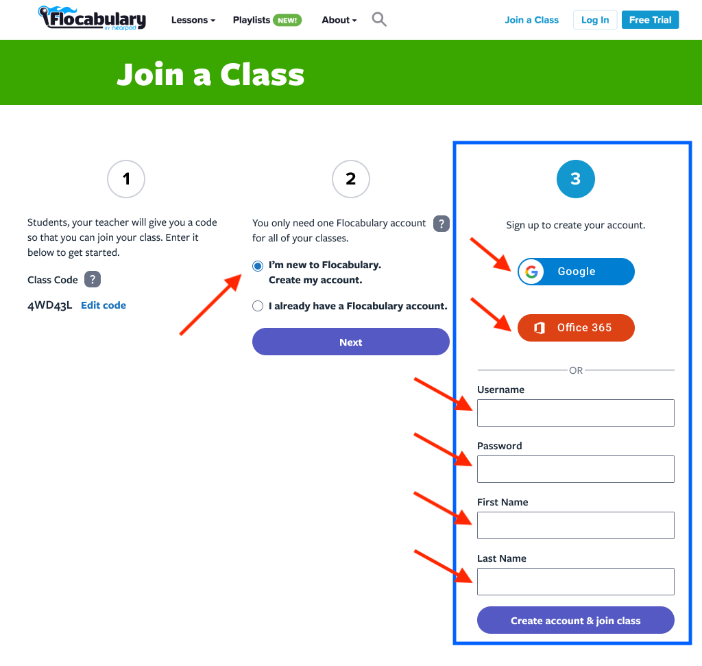 Joining My Teacher's Class and Logging in to Flocabulary