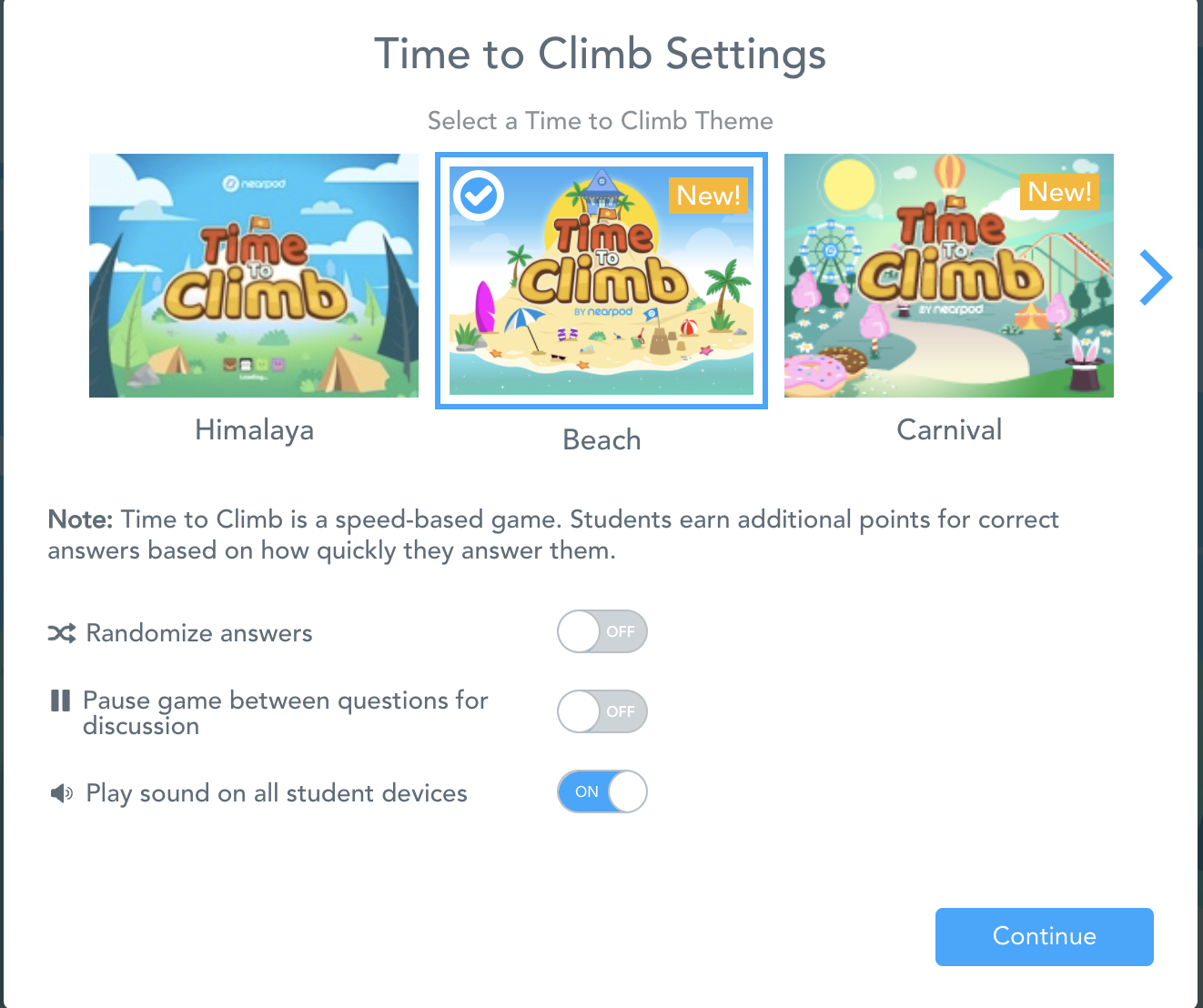 How to use a Time to Climb quiz game in a Nearpod Lesson