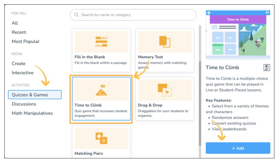 How to use a Time to Climb quiz game in a Nearpod Lesson