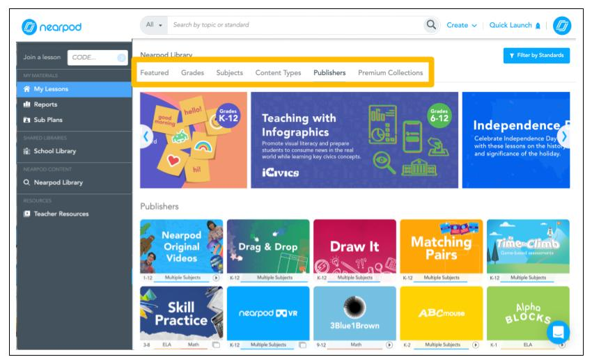 Search for lessons, videos, and activities in Nearpod