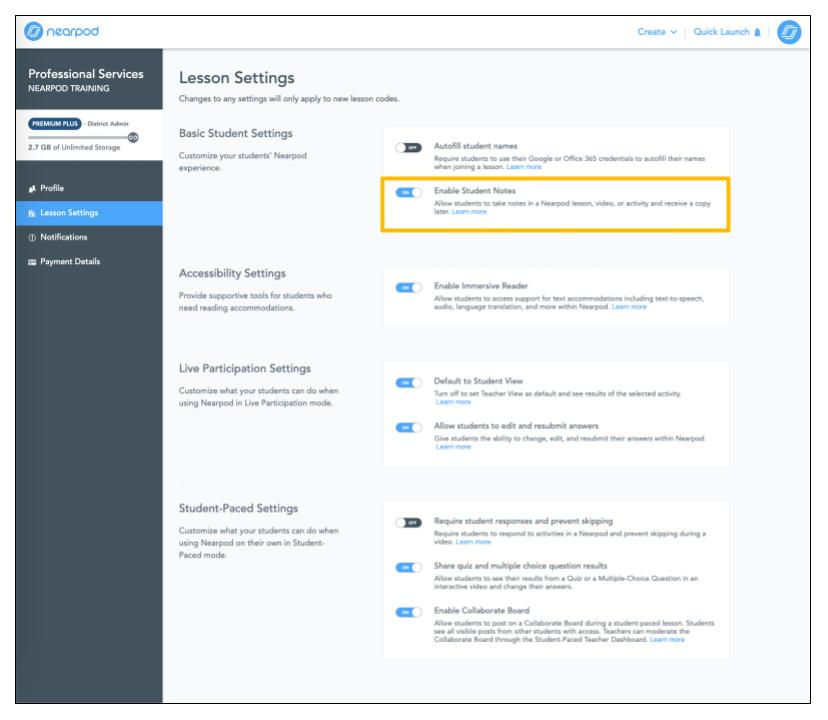 Student Notes in Nearpod