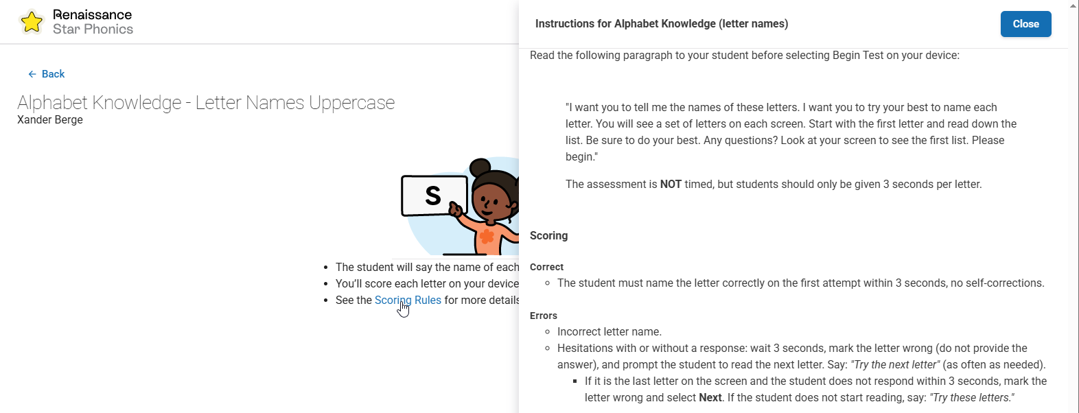 Alphabet Knowledge Scoring Rules