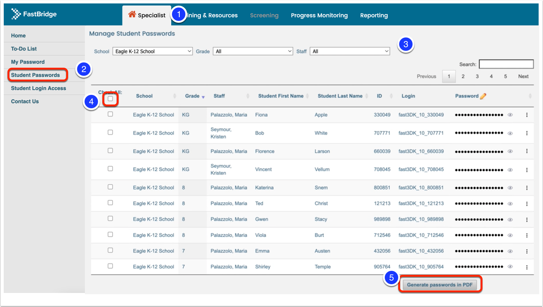Getting a List of Student Usernames and Passwords