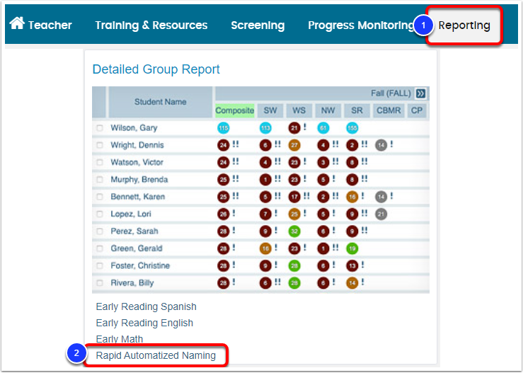 Detailed Group Report - Rapid Automatized Naming (RAN)