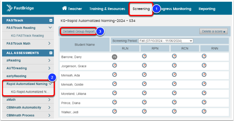 Detailed Group Report - Rapid Automatized Naming (RAN)