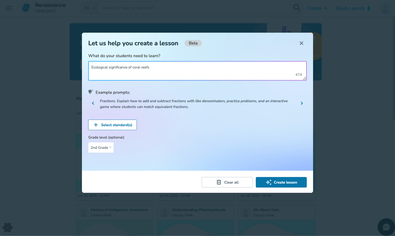Use AI Create to Generate Lessons in Nearpod
