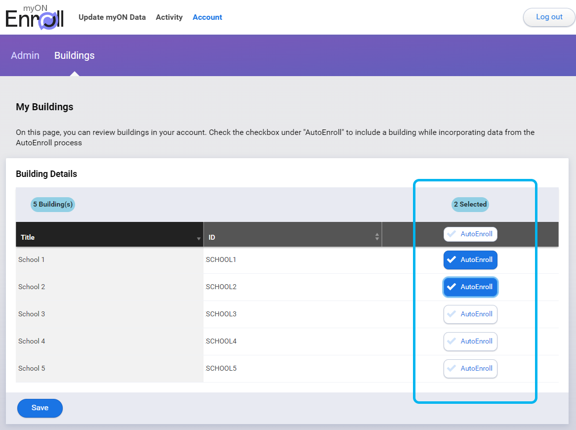 Enroll: View/Change Account Building Settings and Administrator