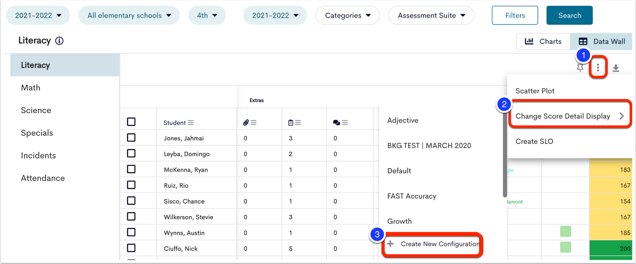 Add or Create a Data Wall Score Detail Configuration