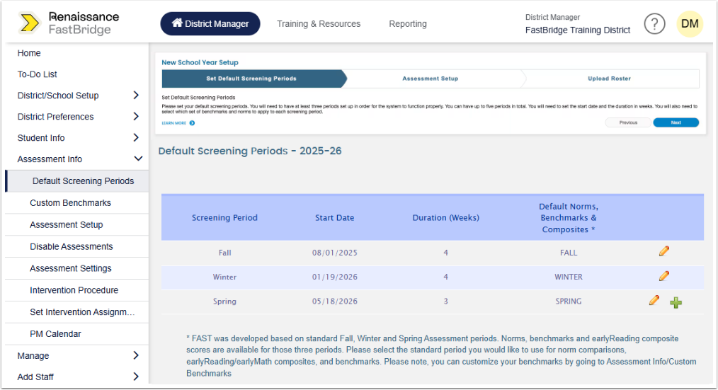 Setting Up Screening Periods for the New School Year