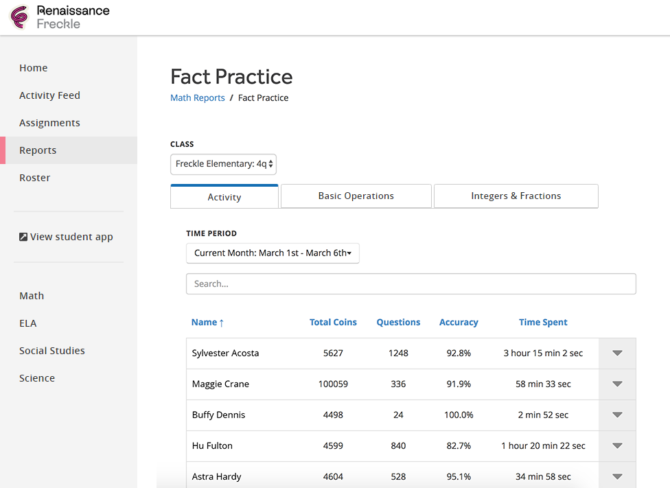 What Fact Practice data can I see?