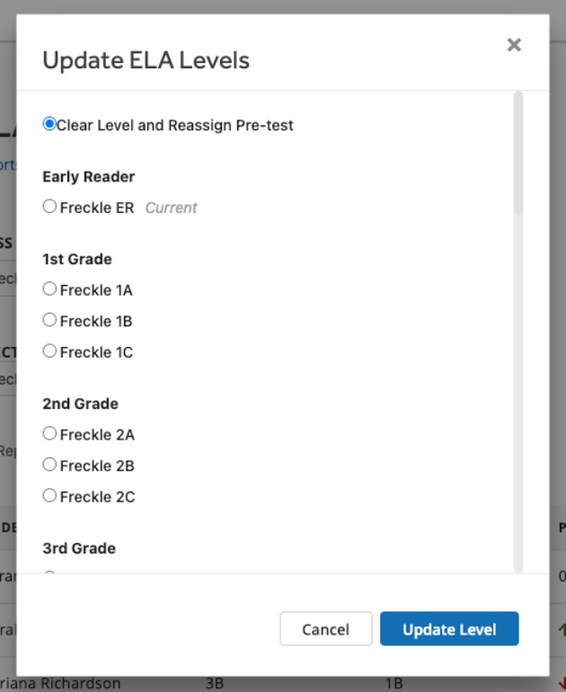 Updating ELA Practice Levels