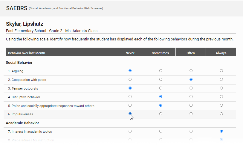 SAEBRS - Teacher Assessment