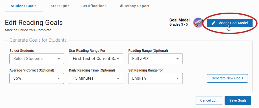 AR Student Goals for Grades 3-5 or 6+ (Record Book)