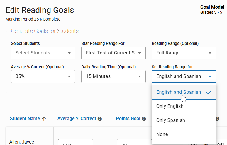 AR Student Goals for Grades 3-5 or 6+ (Record Book)