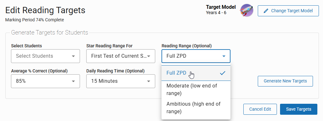 AR Student Targets for Older Students (Record Book)