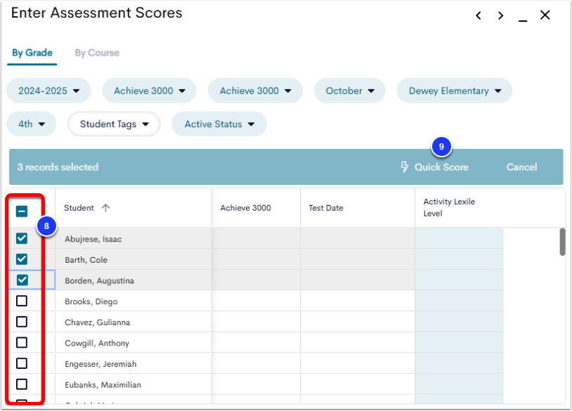 Entering Assessment Scores