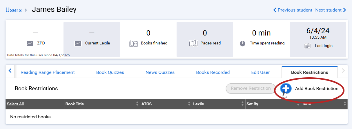 Restricting Books for Individual Students in myON