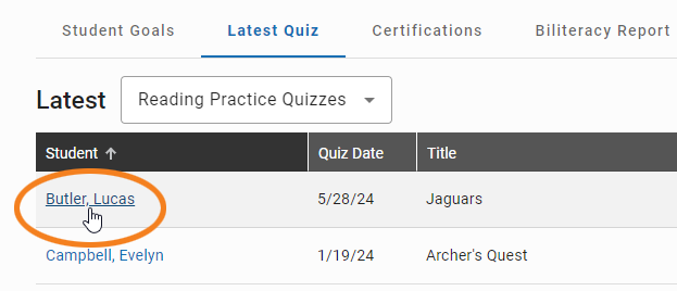 Viewing Student Quiz Results