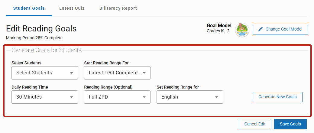 Setting K-2 Goals in the Accelerated Reader Record Book