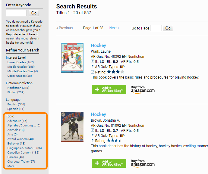 Quick Search in AR Bookfinder