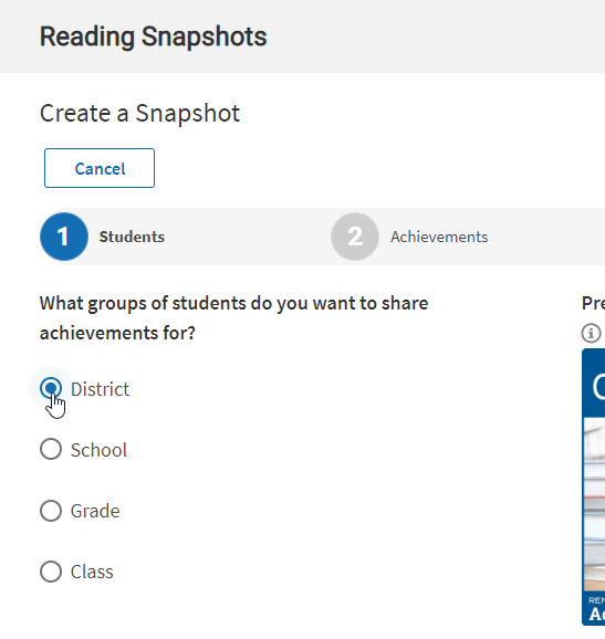 Create Reading Snapshot: Step 1, Select Students