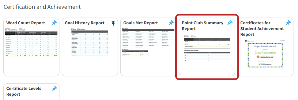 Point Club Summary Report