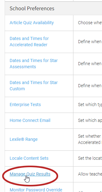 Manage Quiz Results Preference