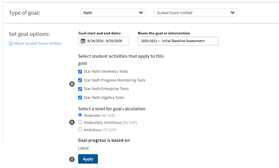 Math – Scaled Score Unified Goal