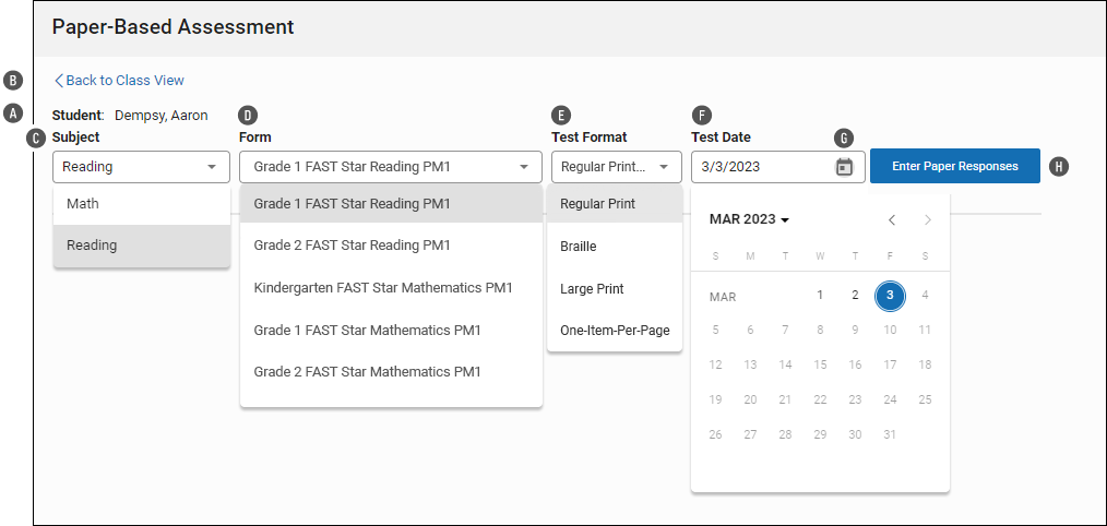 Star Record Book - Paper-Based Assessment Page