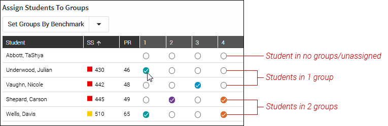 Create Groups Page - Student Selection