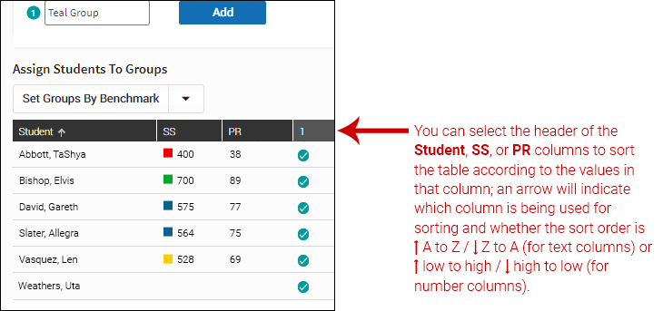 Create Groups Page - Student Selection