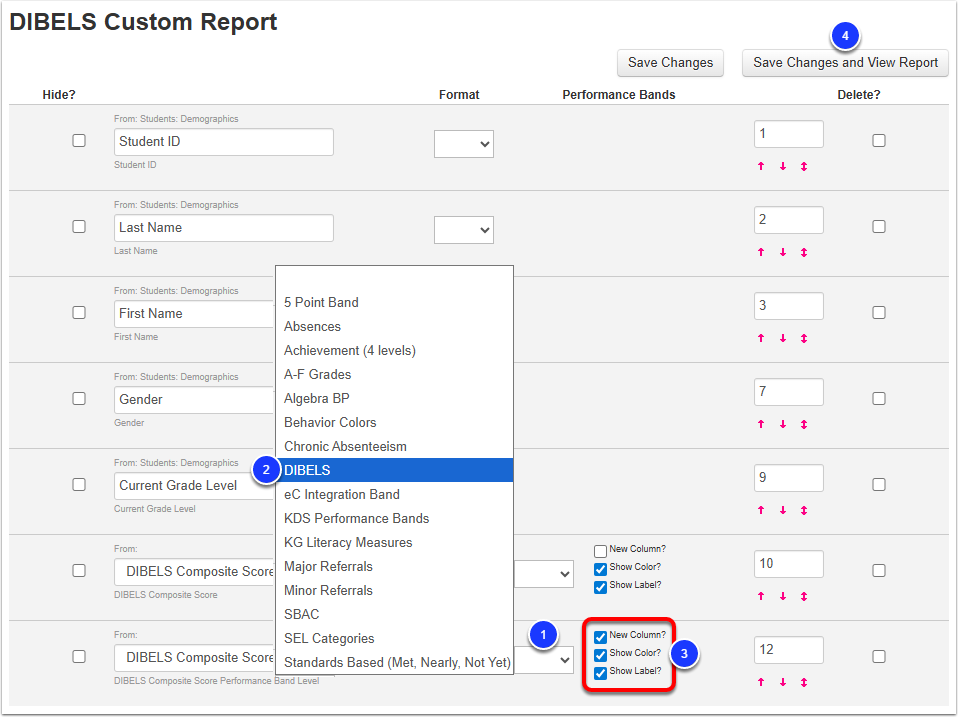 Using Performance Bands in Custom Reports