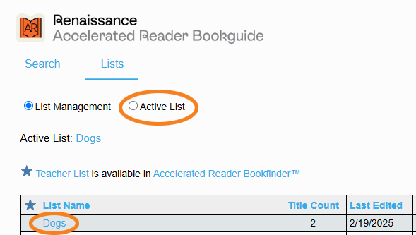 Book and Quiz Lists (AR Bookguide)