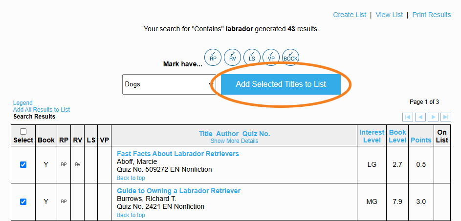 Book and Quiz Lists (AR Bookguide)
