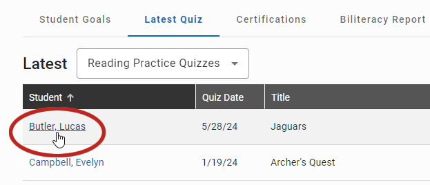 Deactivating a Student's Quiz Record