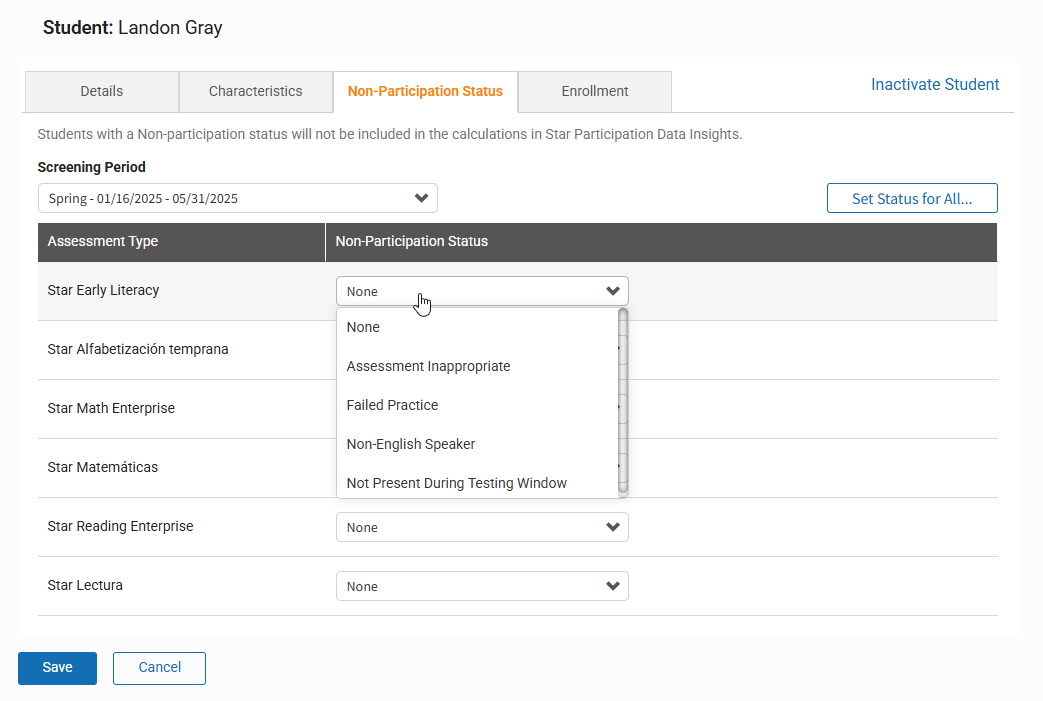 Student Information, Non-Participation Status