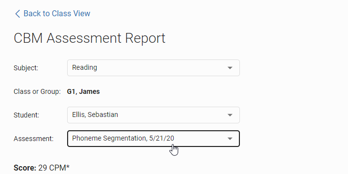 Viewing Star CBM Assessment Details (CBM Assessment Report)