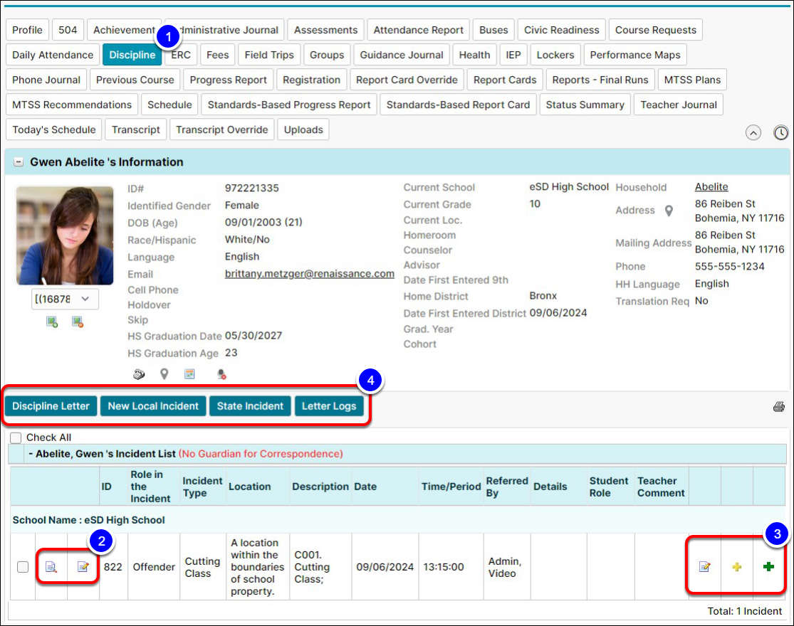 Student Profile – Discipline Tab Overview