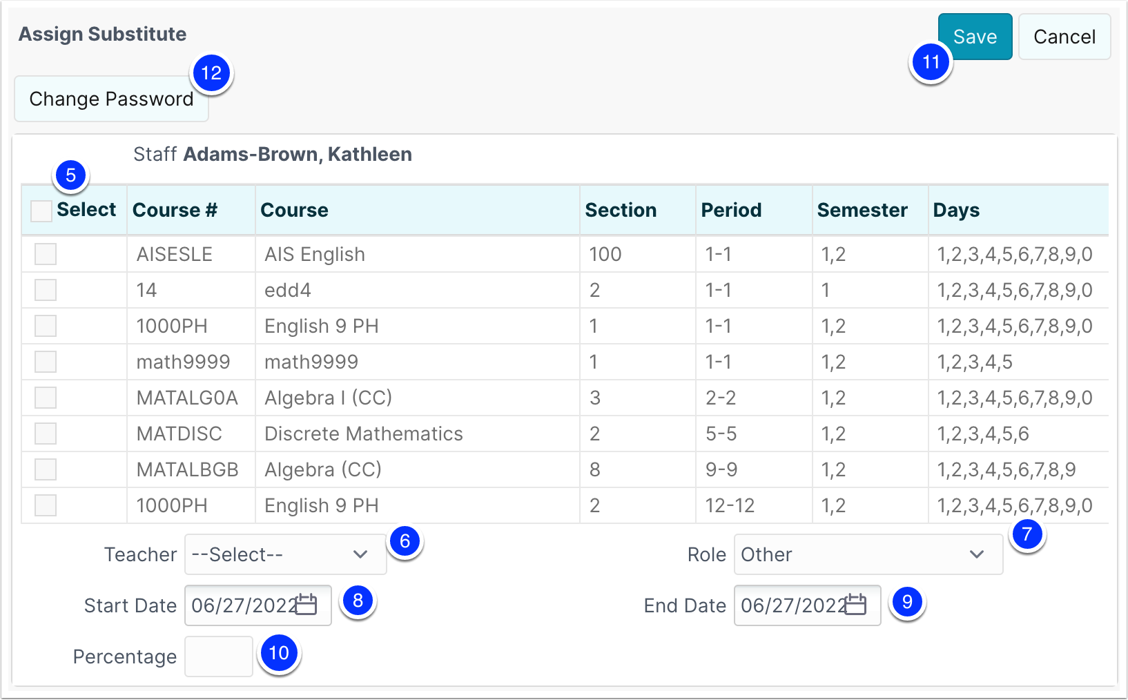 Substitute Teacher Assignments