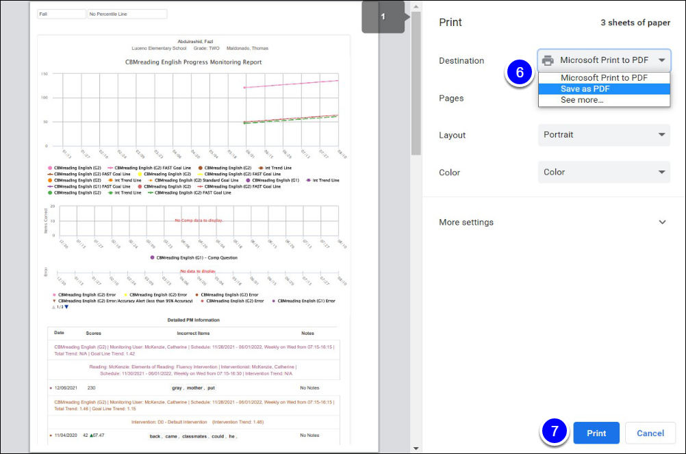 Accessing, Saving, and Printing the Progress Monitoring Report