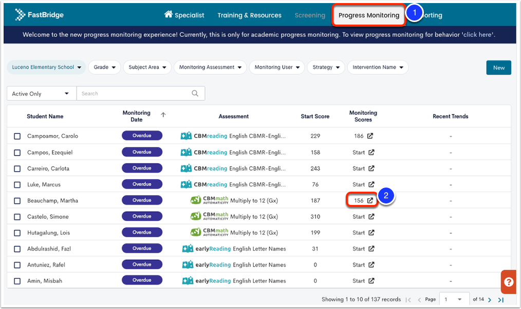 Deleting a Progress Monitoring Score