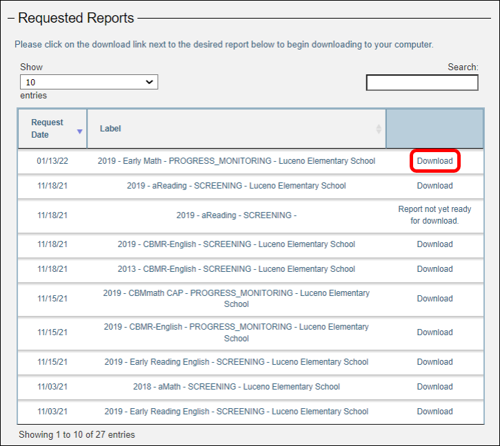 Student Data Download