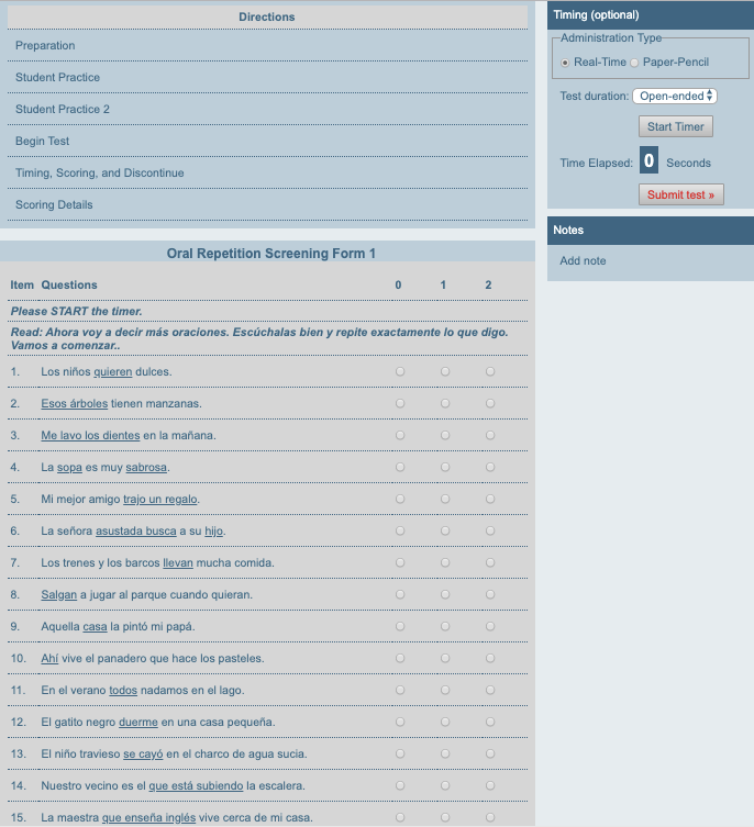 earlyReading Spanish -- Oral Repetition (ORs)