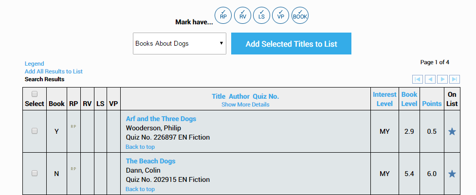 Book and Quiz Lists in AR Bookguide