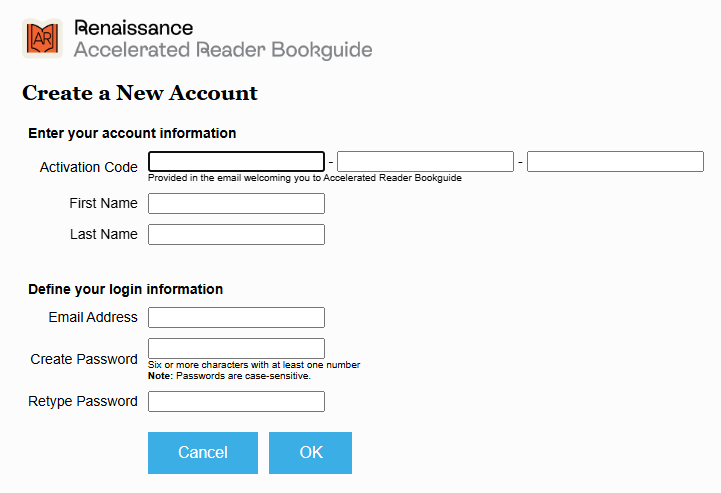 Log In, Password and User Account in AR Bookguide
