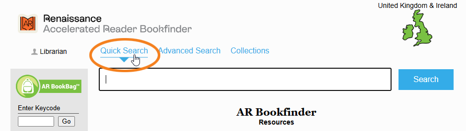 Quick Search in Accelerated Reader Bookfinder