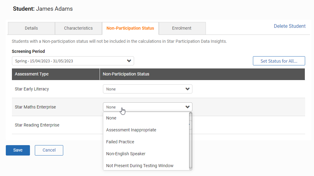 Student Information, Non-Participation Status